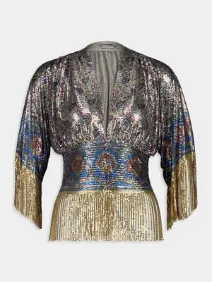 Rabanne Bandana Paisley Printed Mesh Top