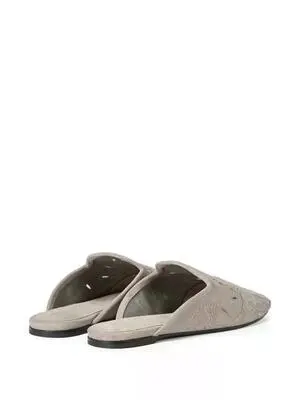 Brunello Cucinelli Suede Mules With Broderie Anglaise And Sequins - Grey