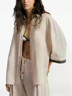 Brunello Cucinelli Linen Shirt With Cuffed Sleeves - Neutrals
