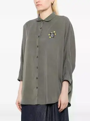 AGNES B. Flower Embroidered Cape Effect Shirt