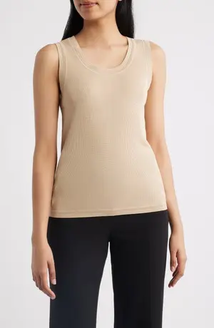 Anne Klein Scoop Neck Sleeveless Tank - Safari