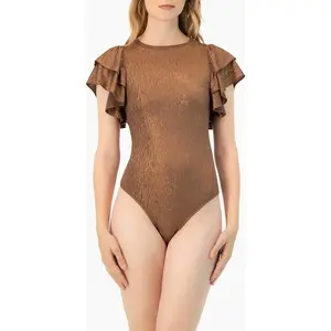 IVONNE Ruffled Sleeve Round Neck Bodysuit