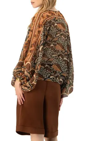 IVONNE Dolman Paisley Blouse With Tie Neck