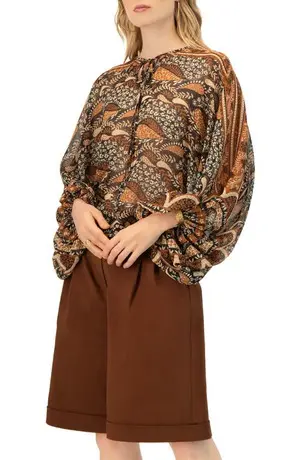 IVONNE Dolman Paisley Blouse With Tie Neck