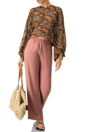 IVONNE Dolman Paisley Blouse With Tie Neck