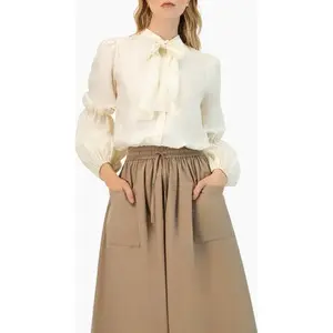 IVONNE Long Sleeve Blouse With Tie Neck