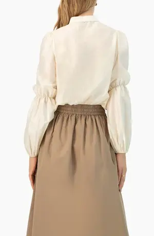 IVONNE Long Sleeve Blouse With Tie Neck
