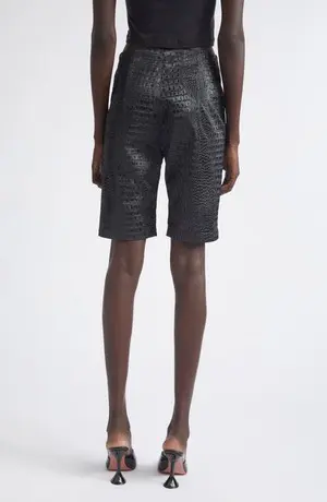 KIM SHUI Bella Croc Embossed Faux Leather Bermuda Shorts