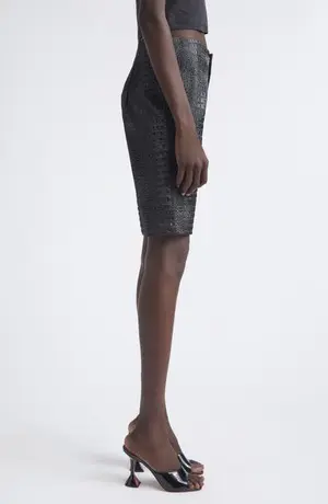 KIM SHUI Bella Croc Embossed Faux Leather Bermuda Shorts