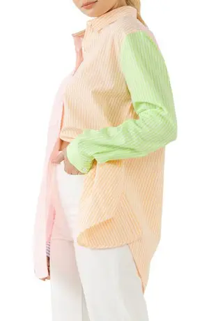 English Factory Stripe Colorblock Button-up Shirt