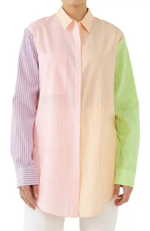 English Factory Stripe Colorblock Button-up Shirt
