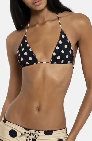 JADED LONDON Reversible Polka Dot Triangle Bikini Top With Picot Trim - Black