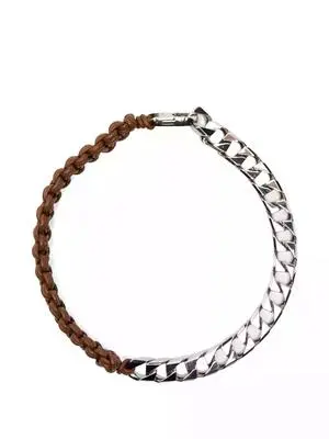 Plan C Braided Leather Curb-link Necklace - Silver