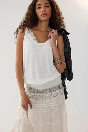 Free People Chain Belt With Fringe - Silver Lining