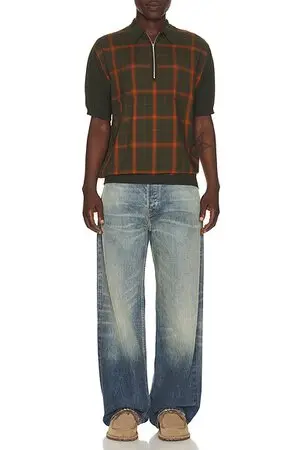 BEAMS Half Zip Panel Polo Ombre Plaid