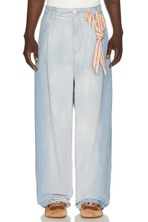 Marni Baggy Denim Trousers With Attached Scarf Detail - Cloud