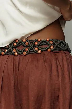 Anthropologie Woven Beaded Belt - Olive