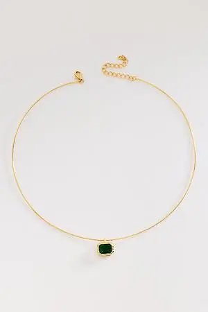Anthropologie Bezel Stone Pendant Necklace - Emerald