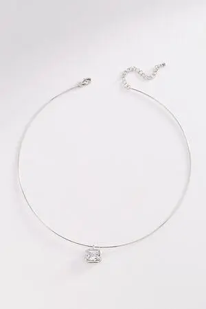 Anthropologie Bezel Stone Pendant Necklace - Silver