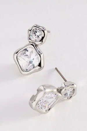 Anthropologie Bezel Crystal Drop Earrings - Silver