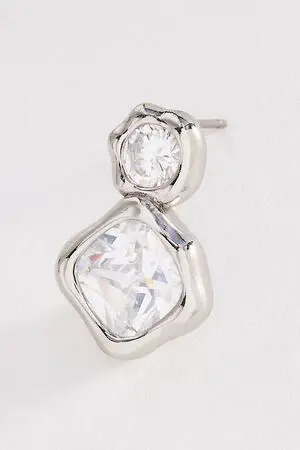 Anthropologie Bezel Crystal Drop Earrings - Silver