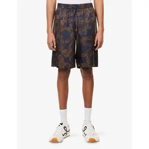 Loewe X Paula's Ibiza Graphic Print Silk Shorts - Navy/brown