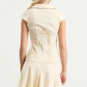 PEACHY DEN Missy Asymmetric Stretch Blouse - Parchment