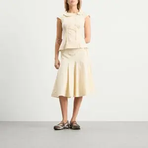 PEACHY DEN Missy Asymmetric Stretch Blouse - Parchment