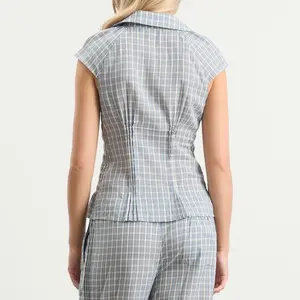 PEACHY DEN Missy Asymmetric Stretch Blouse - Check