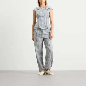 PEACHY DEN Missy Asymmetric Stretch Blouse - Check
