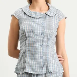 PEACHY DEN Missy Asymmetric Stretch Blouse - Check