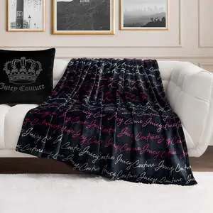 Juicy Couture Oversized Plush Throw Blanket - Script Wave Black