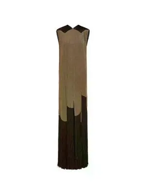 FERRAGAMO Long Dress With Fringe Detail - Neutrals