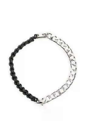 Plan C Leather-braided Curb-link Chain Necklace - Silver