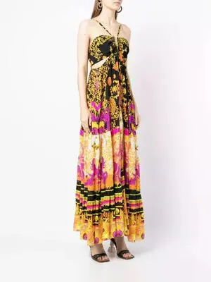 Camilla Printed Gathered Cut-out Maxi Dress