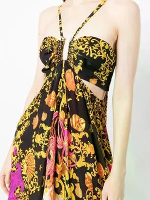 Camilla Printed Gathered Cut-out Maxi Dress
