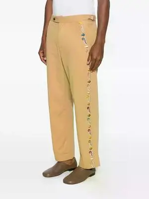 BODE Feather Runner Embroidered Trousers - Neutrals