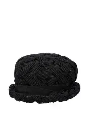 Vintage Woven Pillbox Hat - Black