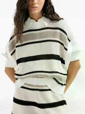 Brunello Cucinelli Striped Cotton Net Knit T-shirt