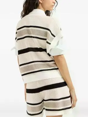 Brunello Cucinelli Striped Cotton Net Knit T-shirt