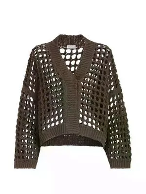 Brunello Cucinelli Jute And Cotton Net Cardigan - Brown
