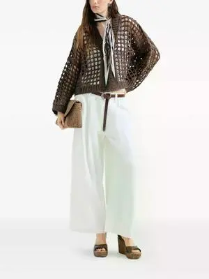 Brunello Cucinelli Jute And Cotton Net Cardigan - Brown