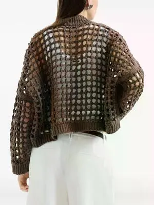 Brunello Cucinelli Jute And Cotton Net Cardigan - Brown