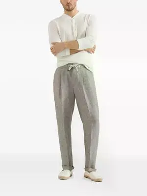 Brunello Cucinelli Linen And Hemp Diagonal Trousers With Drawstring And Double Pleats - Grey