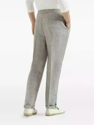 Brunello Cucinelli Linen And Hemp Diagonal Trousers With Drawstring And Double Pleats - Grey