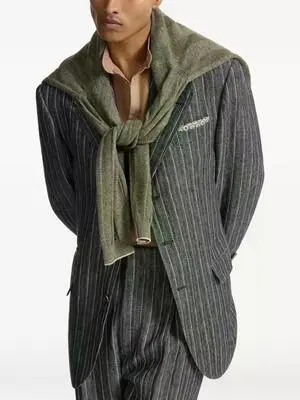 Brunello Cucinelli Linen Chalk Stripe Chevron Tailor Blazer With Metal Buttons - Grey