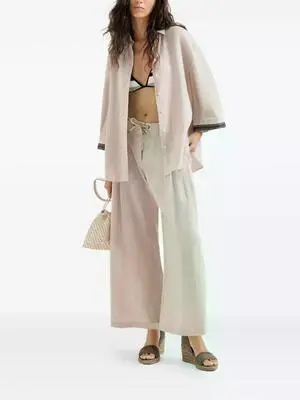Brunello Cucinelli Linen Trousers With Drawstring And Monili - Neutrals