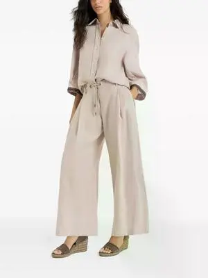 Brunello Cucinelli Linen Trousers With Drawstring And Monili - Neutrals