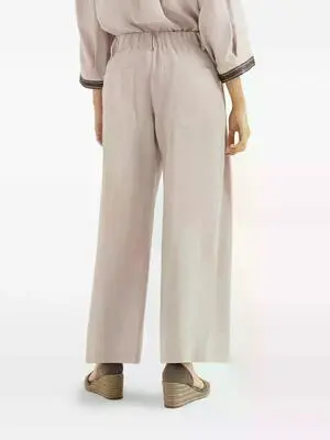 Brunello Cucinelli Linen Trousers With Drawstring And Monili - Neutrals