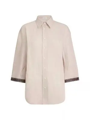 Brunello Cucinelli Linen Shirt With Cuffed Sleeves - Neutrals